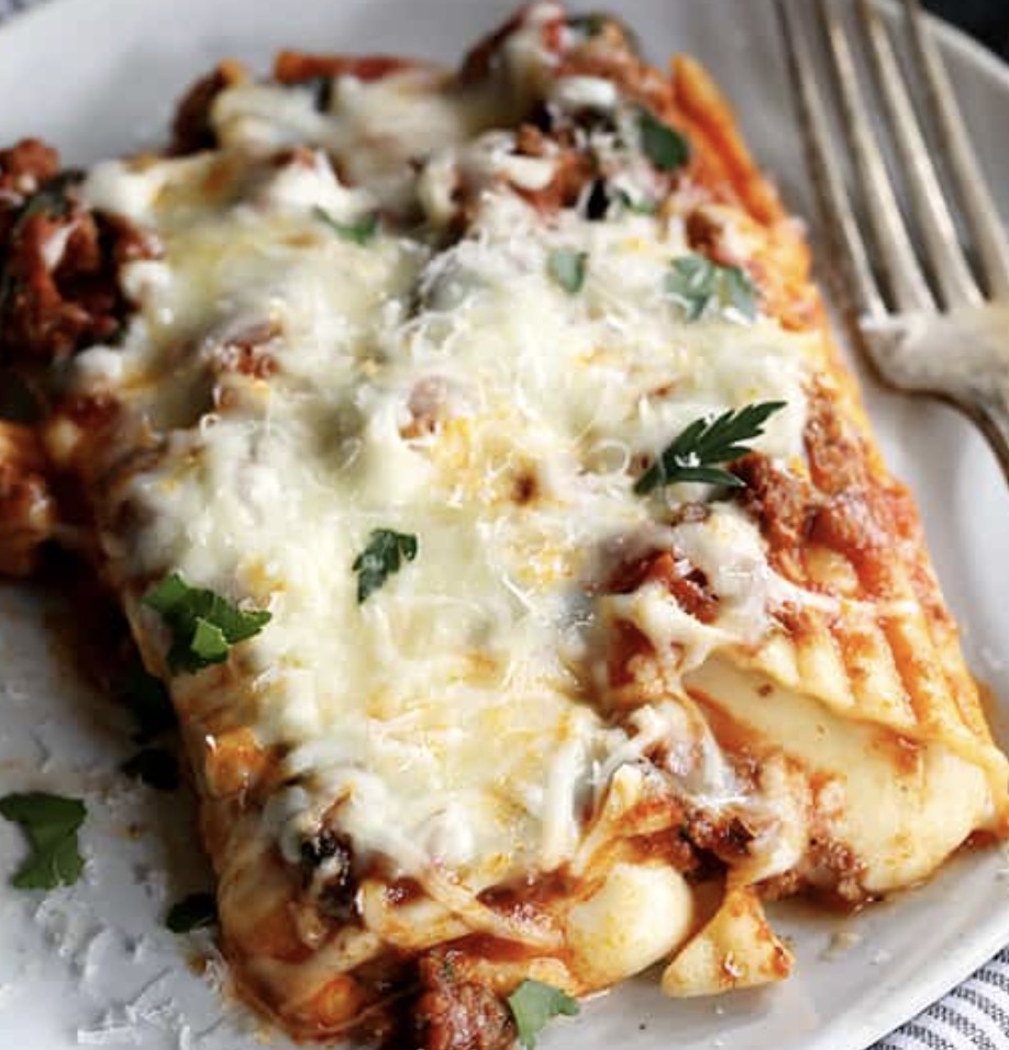 String Cheese Stuffed Manicotti with Italian Sausage - Faxo