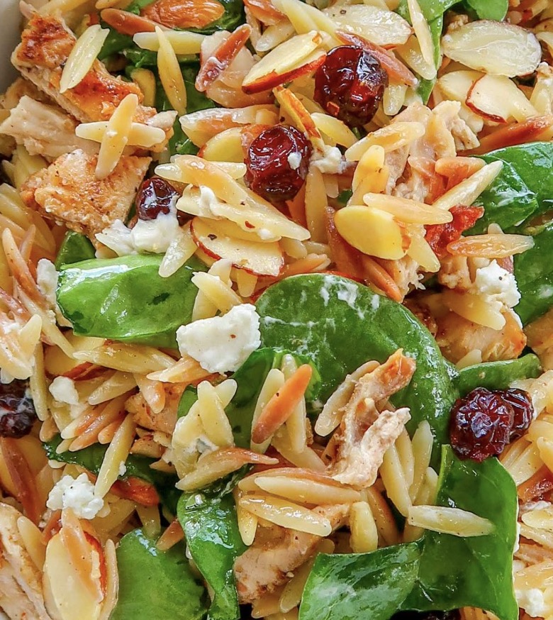 Spinach Orzo Salad with Cranberries and Goat Cheese - Faxo